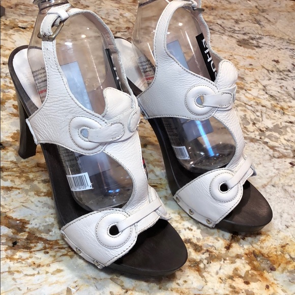 Escada | Shoes | Neverworn Escada Sport Leather Sandals Wooden Sole ...